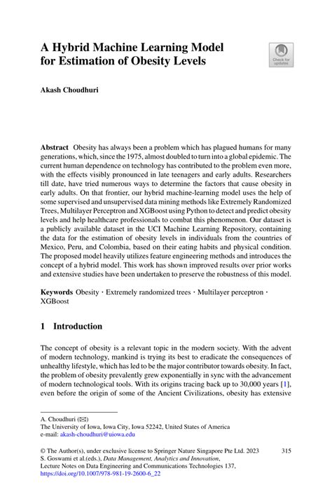 PDF A Hybrid Machine Learning Model For Estimation Of Obesity Levels