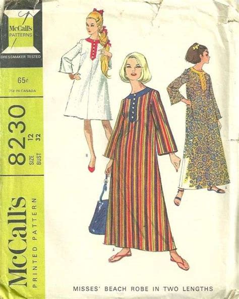 Mccalls 8230 1960s Caftan Or Beach Robe Pattern In Two Lengths Size 12