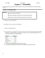 Chapter 5 Problem Set Docx STA 282QR Spring 2020 2 17 2020 Chapter 5 Probability For This