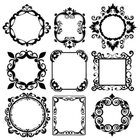 Free Vector Set Of Nine Ornate Frames With Vintage Floral Patterns