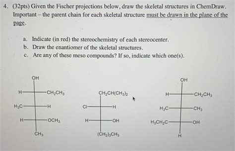 solved 32pts given the fischer projections below draw the