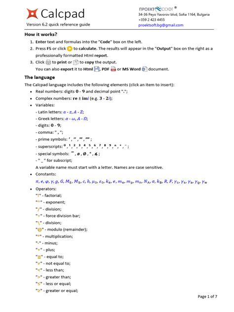 Calcpad Quick Reference Pdf Trigonometric Functions Mathematics