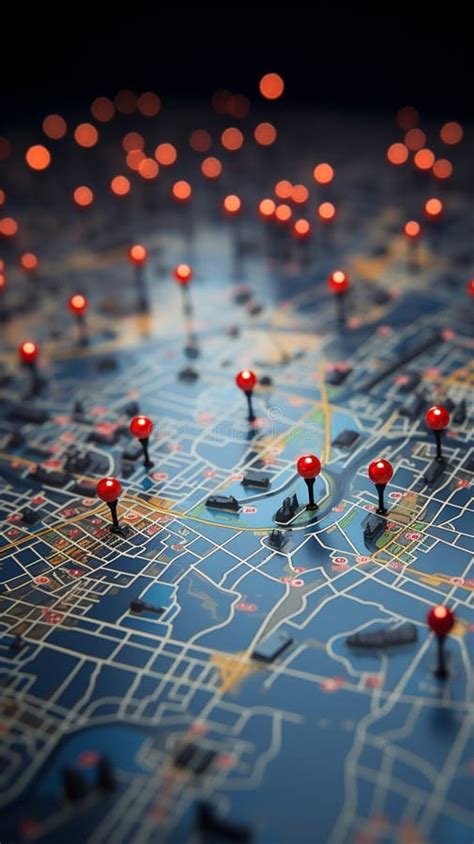 Urban Navigation Red Pins On City Map Guiding Exploratory Routes Stock Illustration
