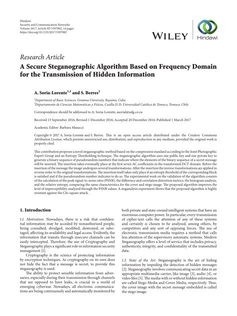 Pdf A Secure Steganographic Algorithm Based On Frequency Domain For
