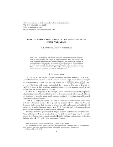 Pdf Sum Of Entire Functions Of Bounded Index In Joint Variables