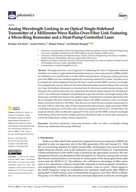 Pdf Analog Wavelength Locking In An Optical Single Sideband Transmitter Of A Millimeter Wave