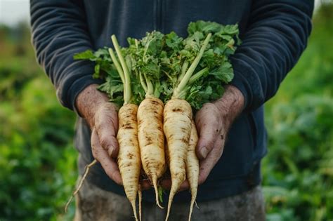 Man Holding Parsnip Harvest Premium Ai Generated Image