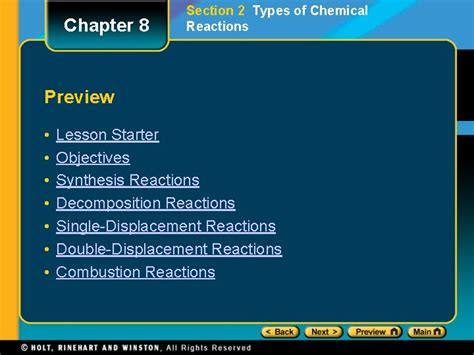 Chapter 8 Section 2 Types Of Chemical Reactions