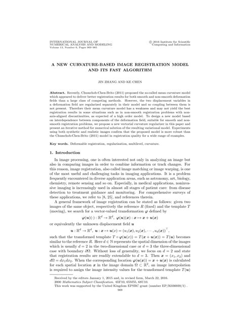 Global Science Press A New Curvature Based Image Registration Model