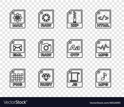 Set Line Png File Document Mp3 Zip Ruby Max Vector Image