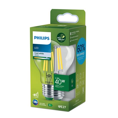 Philips E27 Led Bulb A60 2 3w 485lm 4 000k Clear Lights Ie