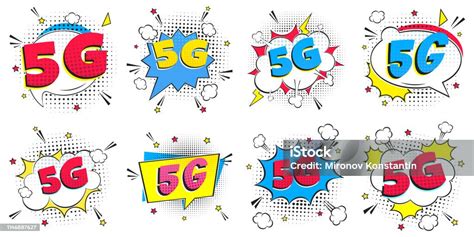 5g 새로운 무선 인터넷 와이파이 연결 만화 스타일 연설 거품 느낌표 텍스트 5g 평면 스타일 디자인 벡터 일러스트 레이 션