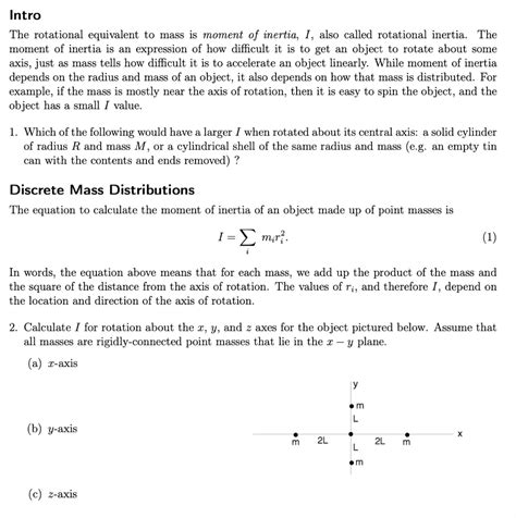 Solved Intro The Rotational Equivalent To Mass Is Moment Of Inertia I Also Called Rotational
