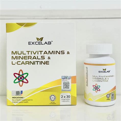 [halal And Kkm Approved] Excelab Multivitamins And Minerals And L Carnitine 2 X 30 Vegetable Capsules
