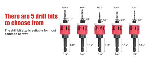 5 Pcs Countersink Drill Bit Set With Low Friction Depth Stop Hss M2 Bits Tapered Head1 8 9 64