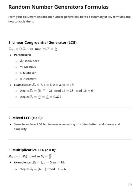 random number generators formulas pdf