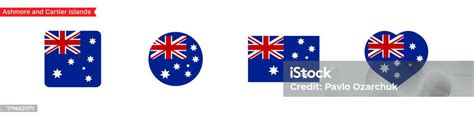 애쉬모어와 까르띠에 섬의 국기 애쉬모어와 까르띠에 섬은 Ui 디자인을 위한 아이콘에 깃발을 꽂습니다 사각형 원 하트 모양의 고립된 깃발 기호 벡터 아이콘 관광에 대한 스톡