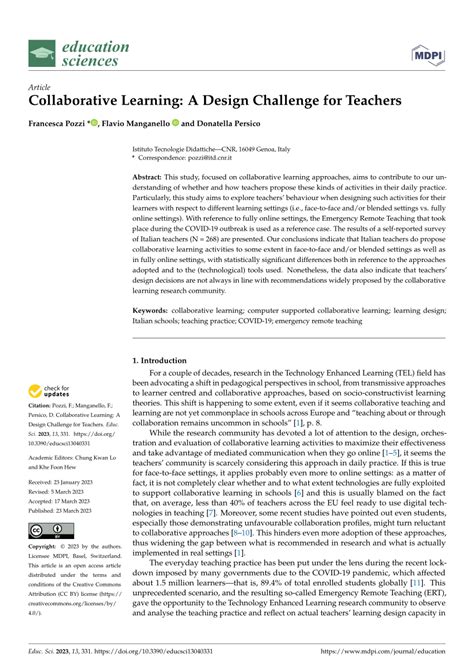 Pdf Collaborative Learning A Design Challenge For Teachers
