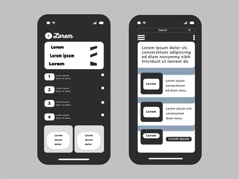 Black White Simple User Interface Design For Mobile Application Vector