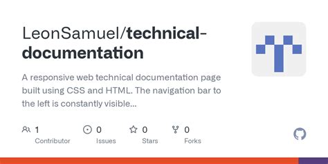 GitHub LeonSamuel Technical Documentation A Responsive Web Technical Documentation Page Built