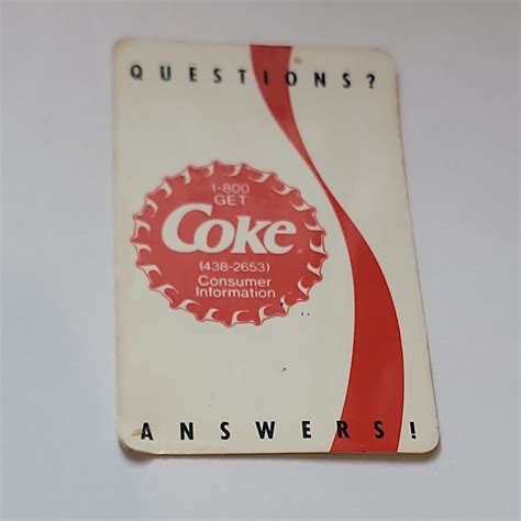 Coca Cola Coke Questions Answers Plastic Card Optimum Taste Guide 1993 1990s Etsy