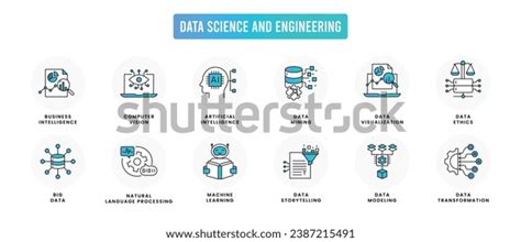 Data Science Engineering Icons Modeling Transformation Stock Vector