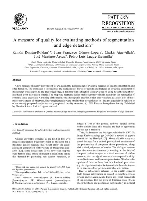 Pdf A Measure Of Quality For Evaluating Methods Of Segmentation And Edge Detection