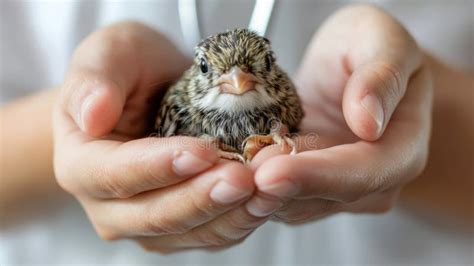Caring Hands Holding Small Bird Connection With Nature Prevention Of