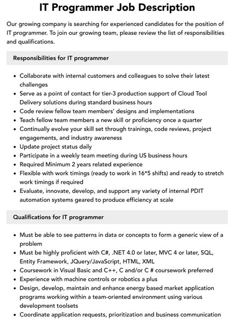 It Programmer Job Description Velvet Jobs