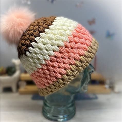 Multi Color Cozy Free Neapolitan Puff Stitch Hat Crochet Pattern