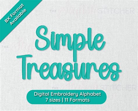 Simple Treasures Cursive Script Embroidery Font 7 Sizes Instant