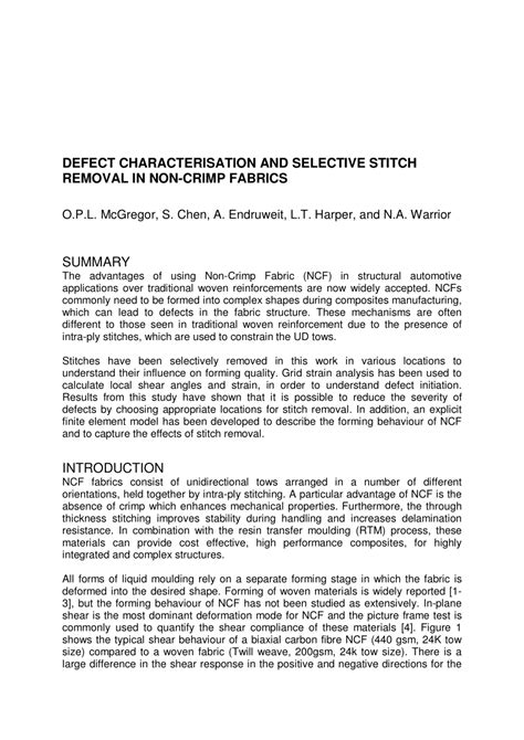 Pdf Defect Characterisation And Selective Stitch Removal In Non Crimp
