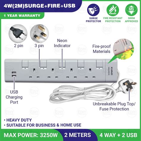 Usb Way Adaptor Adapter Adaport Trailing Travel Traveller Neon Multi Multiple Socket Plag Fast