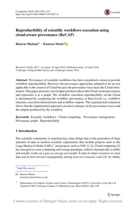 Reproducibility Of Scientific Workflows Execution Using Cloud Aware Provenance Recap Request Pdf