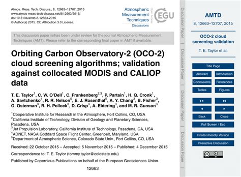 Pdf Orbiting Carbon Observatory 2 Oco 2 Cloud Screening Algorithms Validation Against