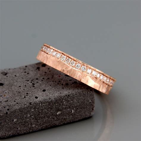 Handmade 14k Rose Gold Wedding Ring Set With Diamonds 14k Rose Gold
