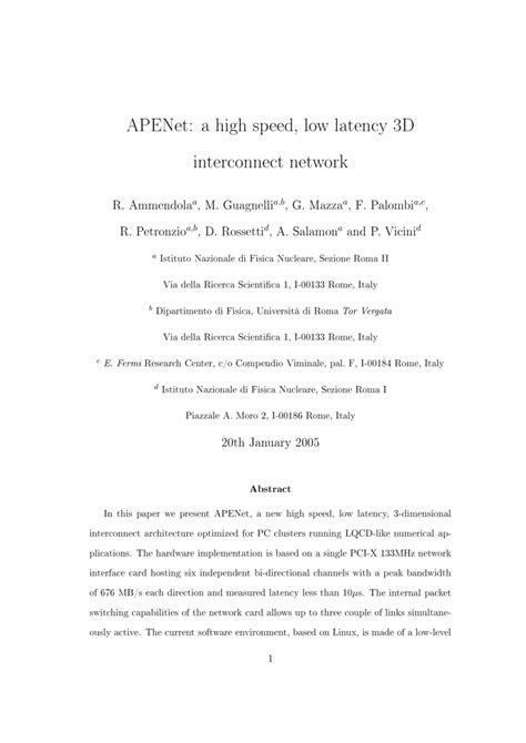 Pdf Apenet High Speed Low Latency 3d Interconnect Network