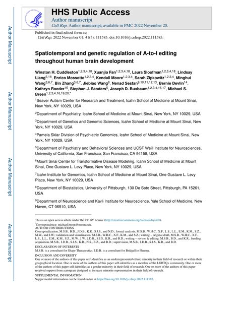 Pdf Spatiotemporal And Genetic Regulation Of A To I Editing