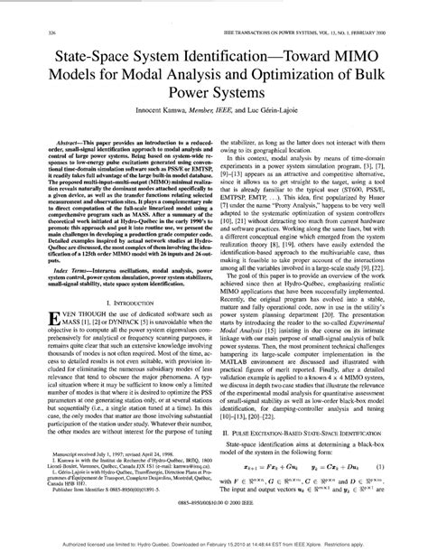 Pdf State Space System Identification Toward Mimo Models For Modal Analysis And Optimization