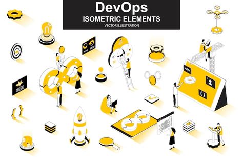 Éléments De Ligne Isométrique 3d Devops Vecteur Premium