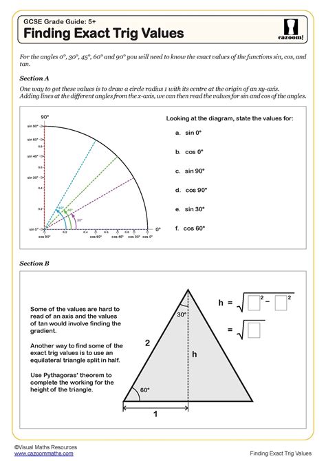 Finding Exact Trig Values Worksheet Printable Maths Worksheets