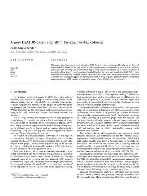 A New Dsatur Based Algorithm For Exact Vertex Coloring Docslib