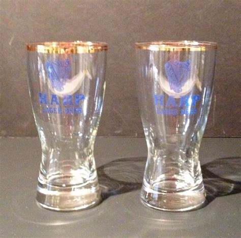 Vintage Harp Lager Beer Drinking Glasses Two Set By Kitschycollection