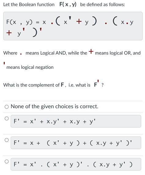 solved let the boolean function f x y be defined as