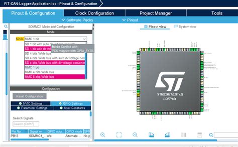 solved configuration of sdmmc peripheral in cubemx