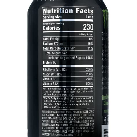 Monster Energy Drinks Nutrition Facts