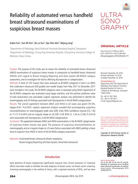 Pdf Reliability Of Automated Breast Ultrasound Examination Of Suspicious Breast Masses