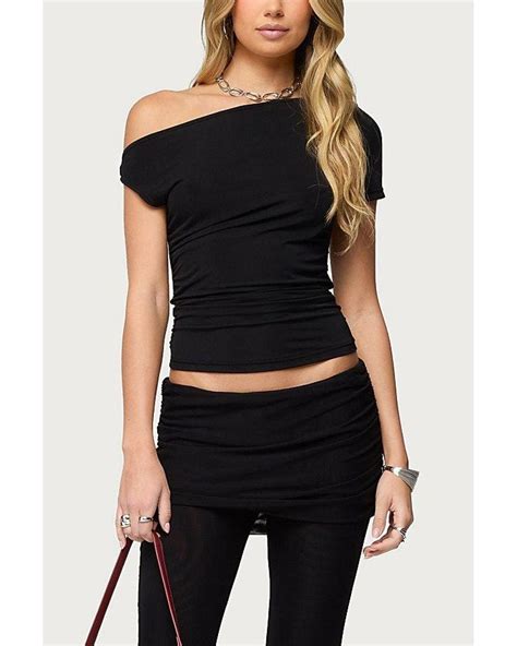 Edikted Halli Twisted Off Shoulder Top In Black Lyst