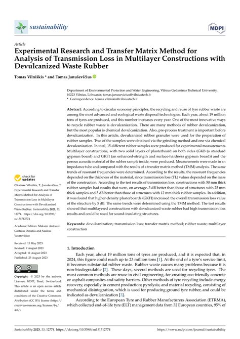 Pdf Experimental Research And Transfer Matrix Method For Analysis Of Transmission Loss In