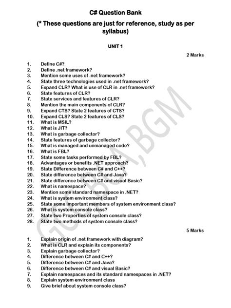 C Question Bankall Units Pdf C Sharp Programming Language